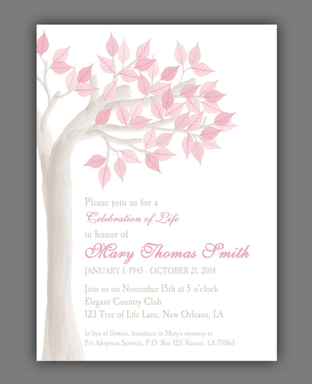 Elegant Tree Celebration of Life Invitation Printable or Printed With ...