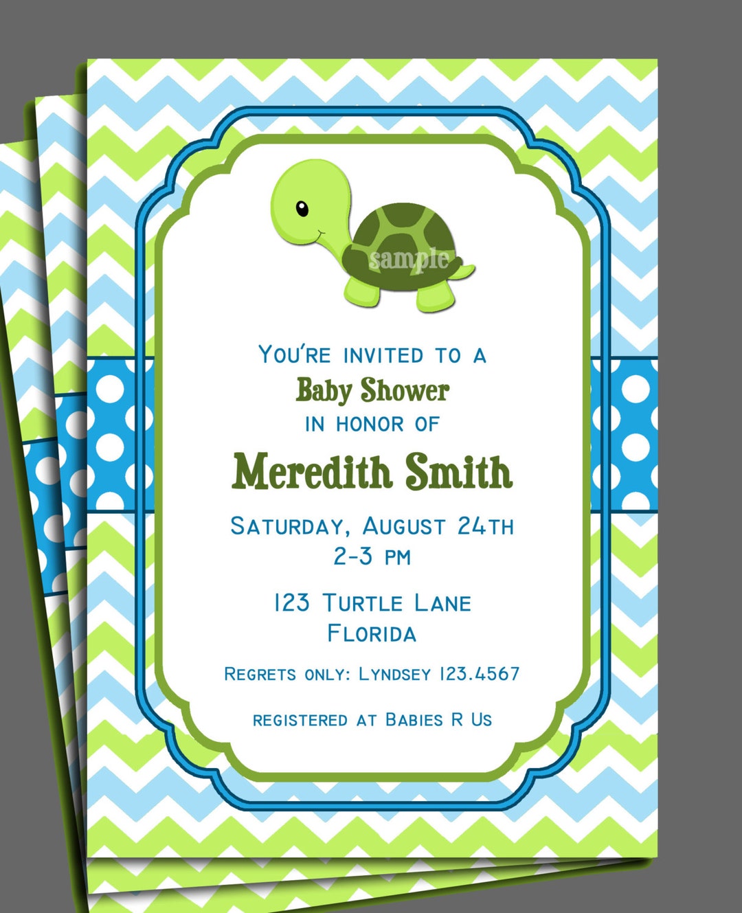 Turtle Invitation Printable or Printed With FREE SHIPPING - Birthday or ...
