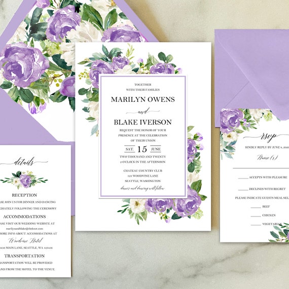 Lavender Wedding Invitations Wedding Invitation Suite - Etsy