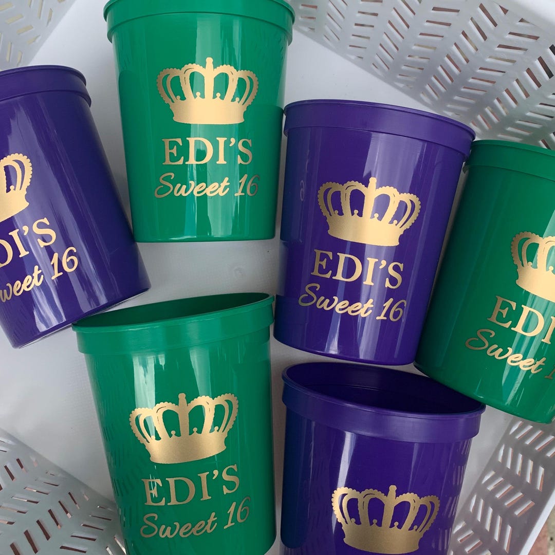 Personalized Crown Mardi Gras Cups 16oz Christmas Holiday Party - Any ...