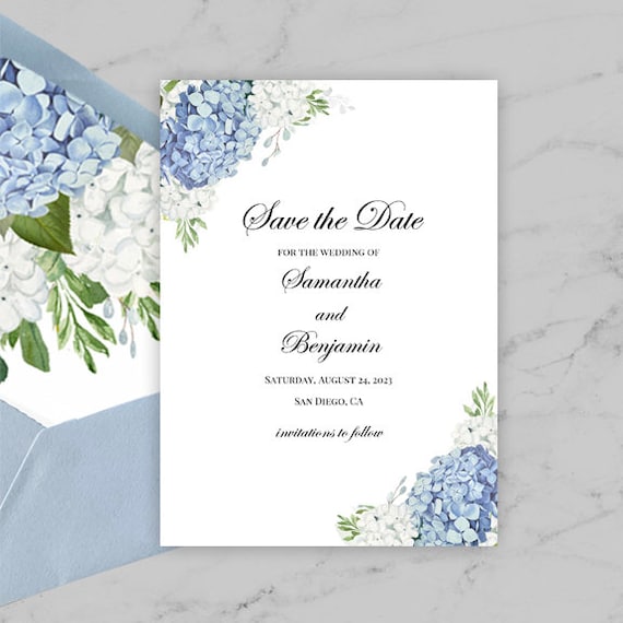 Blue Hydrangea Save the Date Cards Invitations 25 MINIMUM - Etsy