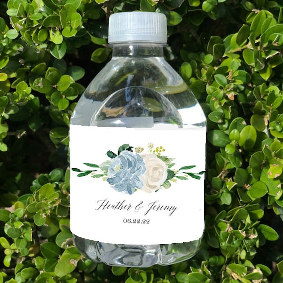 Blue Wedding Water Labels Printed Engagement Party Rehearsal Dinner ...