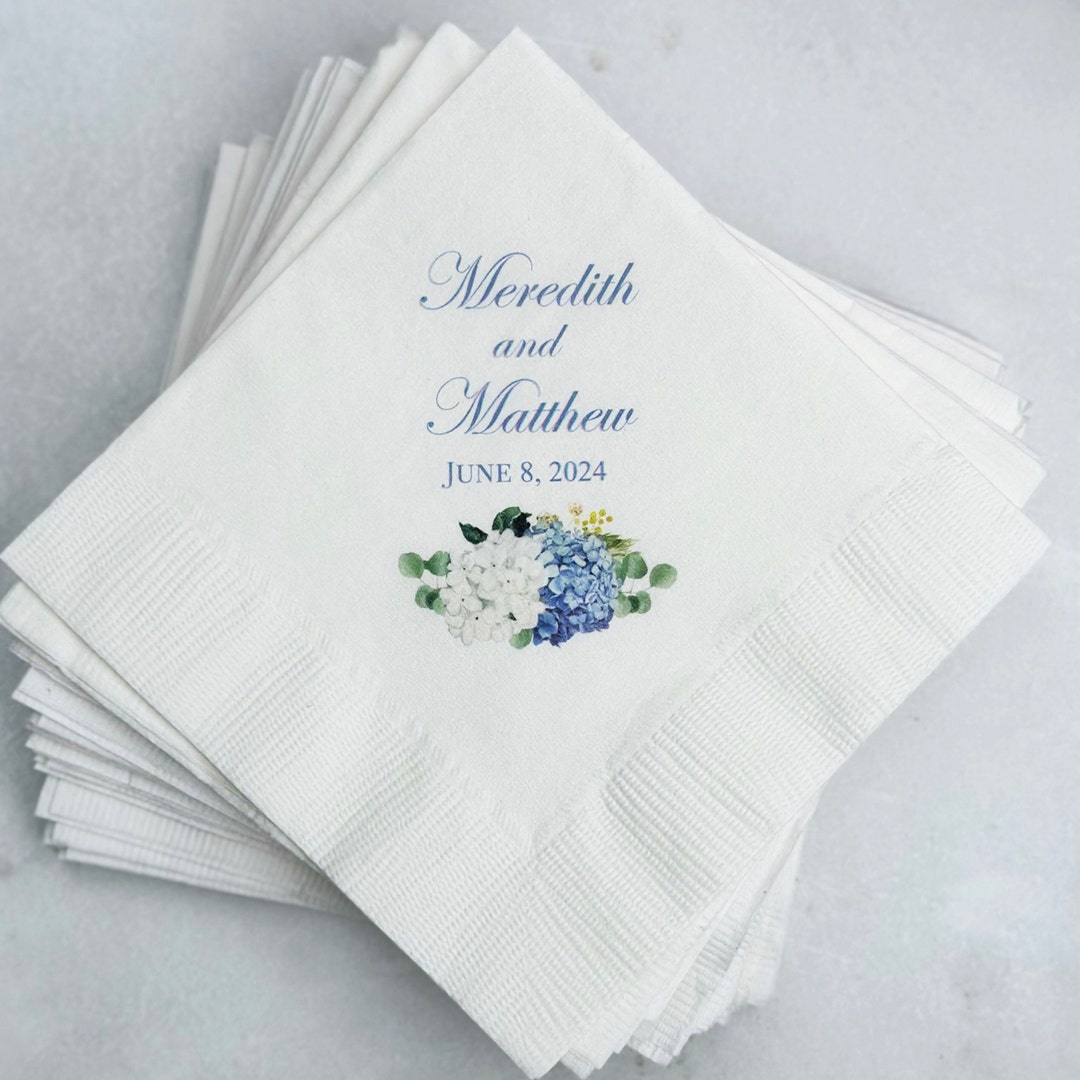 Blue Hydrangea Napkins Wedding Birthday Cocktail Beverage Napkins Dusty ...