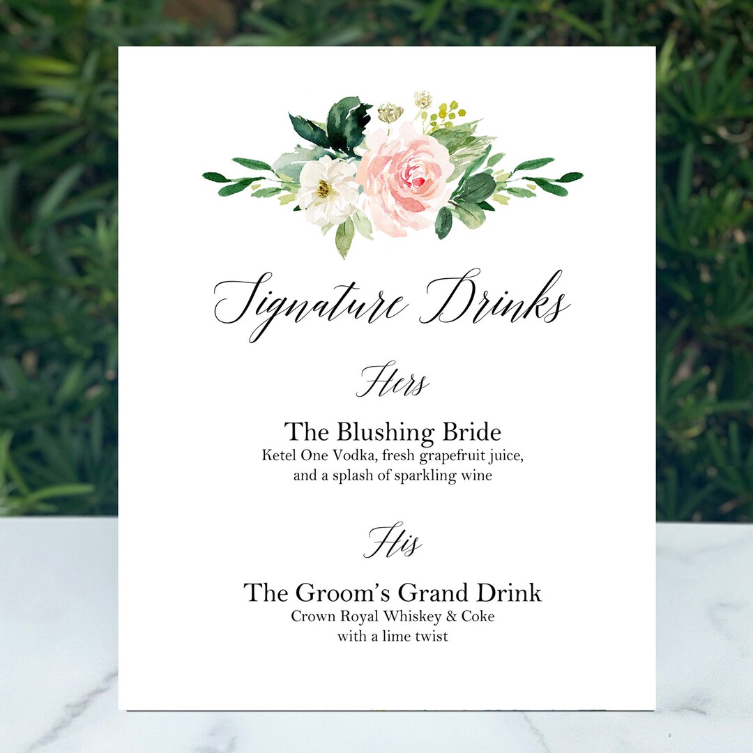 Printed Blush Signature Drink Bar 8x10" Sign Poster or Foam Board ...