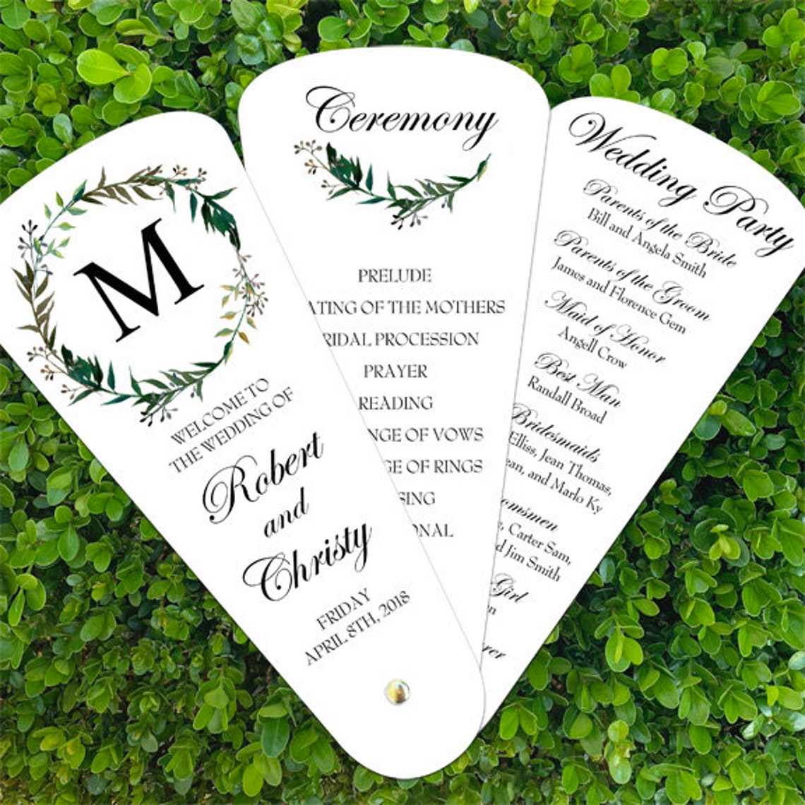 Wedding Program Petal Fans Assembled Greenery Monogram - Etsy