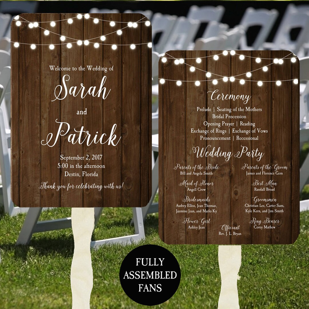 Rustic Wedding Program Fans Assembled - Wood and Lights Collection - Etsy