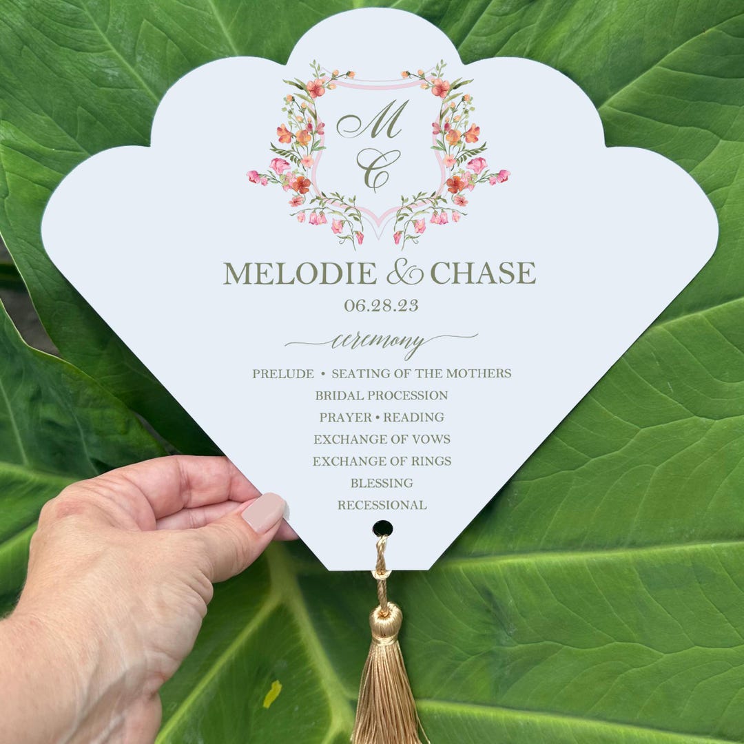Crest Floral Wedding Program Fans With Tassel Scallop Blush Orange Ivory White - Etsy