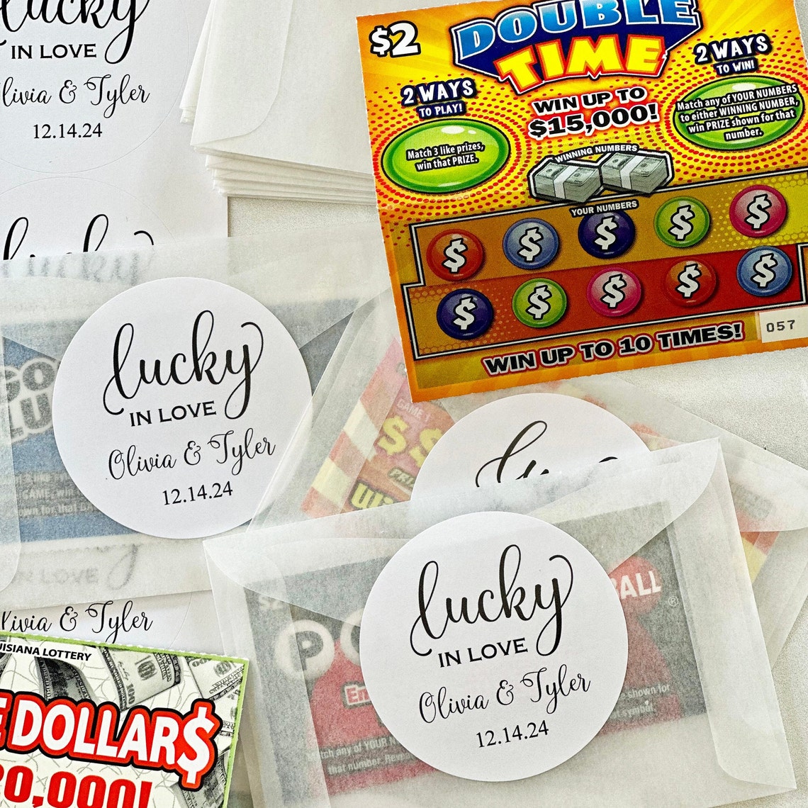 Lucky in Love Lotto Favor Stickers and Envelopes Wedding Lotto Ticket ...