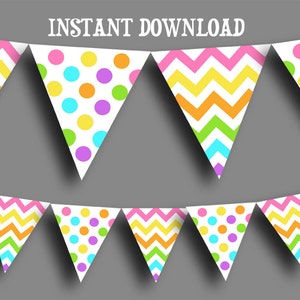 Printable Banner - Pastel Chevron and Polka Dot Bunting- Instant ...