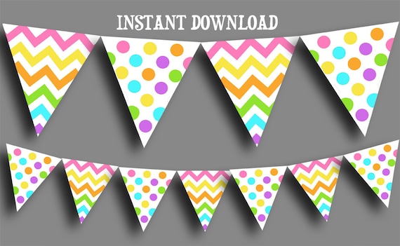 Printable Banner Pastel Chevron and Polka Dot Bunting | Etsy