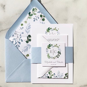Blue Greenery Monogram Wedding Birthday Cocktail Beverage Napkins Grand ...