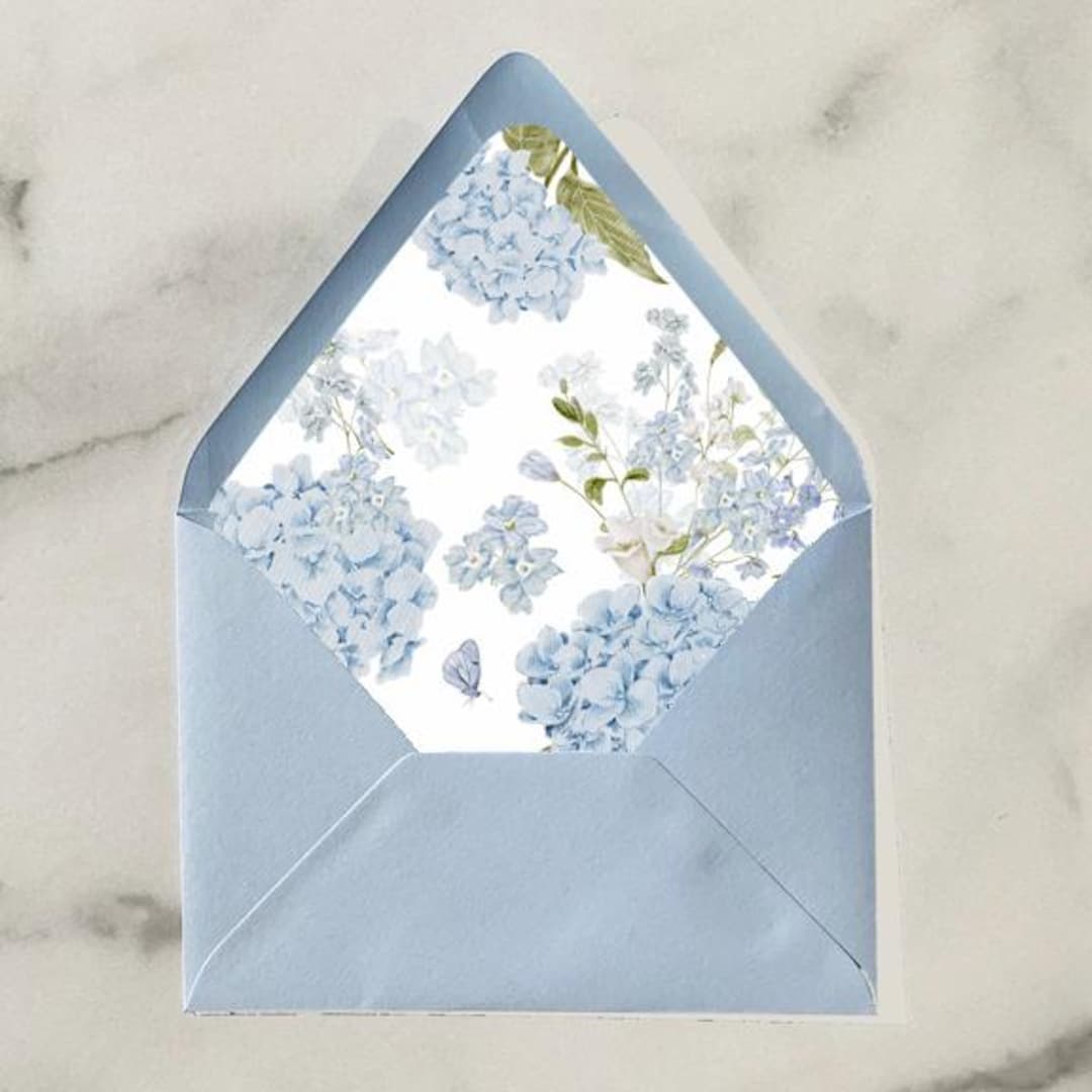 Blue Hydrangea Envelope Liners - Invitation Suite Dusty Blue Dusty Blue ...