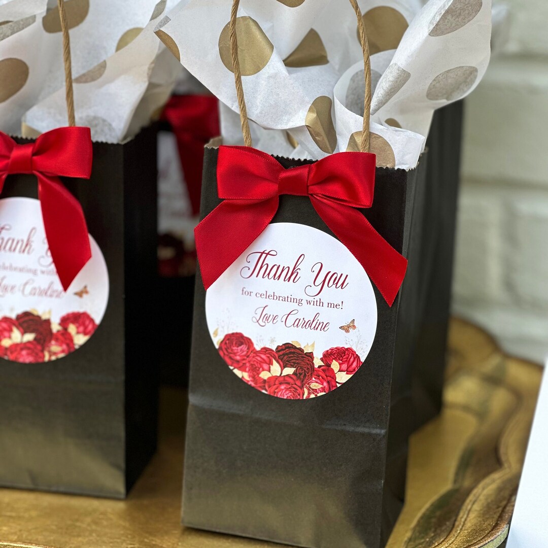 Red Roses Gold Wedding Personalized Circle Label Sticker Thank You ...