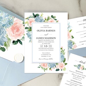 Blue and Blush Floral Table Number Cards 5x7" Printed - Blush and Blue ...