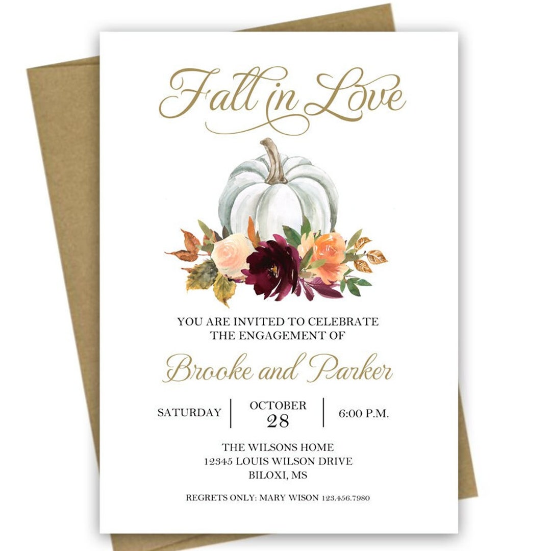 Fall in Love Pumpkin Invitation Printed Engagement Party, Rehearsal ...