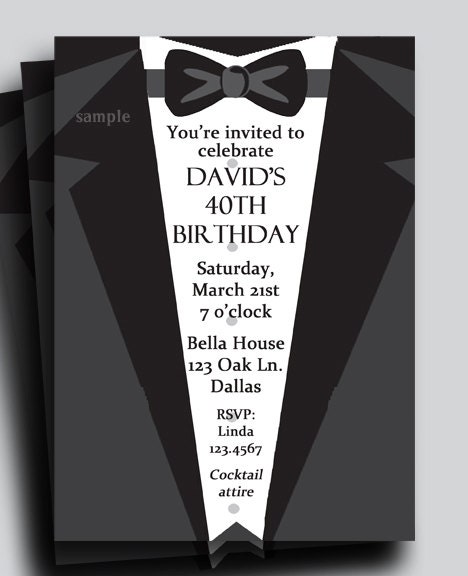 Tuxedo Invitation: Formal Birthday, Anniversary (printable or Printed ...
