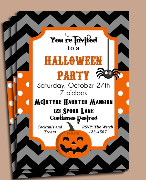 Halloween Party Invitation Printable Or Printed With FREE SHIPPING ANY 