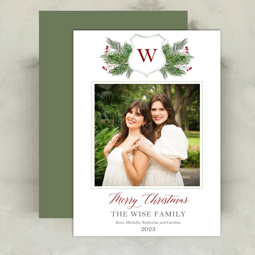 Christmas Photo Cards Crest (MIN ORDER 25) Monogram Shield and Envelope ...