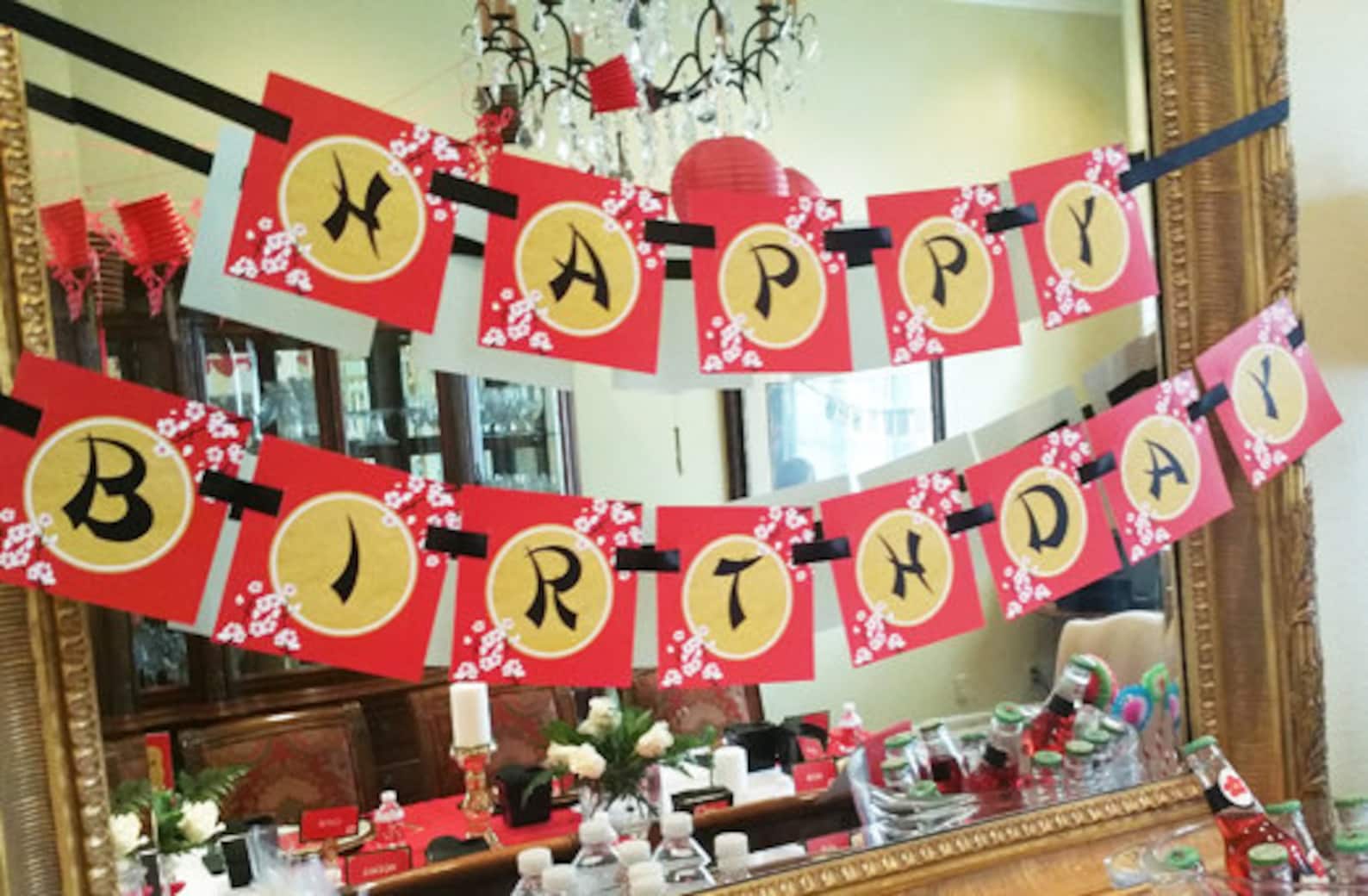 Cherry Blossom Chinese Asian Birthday Banner Shipped Ready to - Etsy