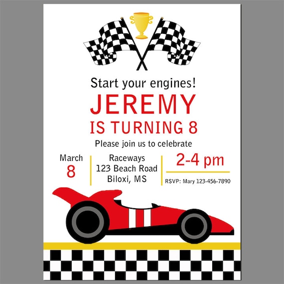 Race Car or Go Kart Invitation Printable or Printed with FREE SHIPPING ...