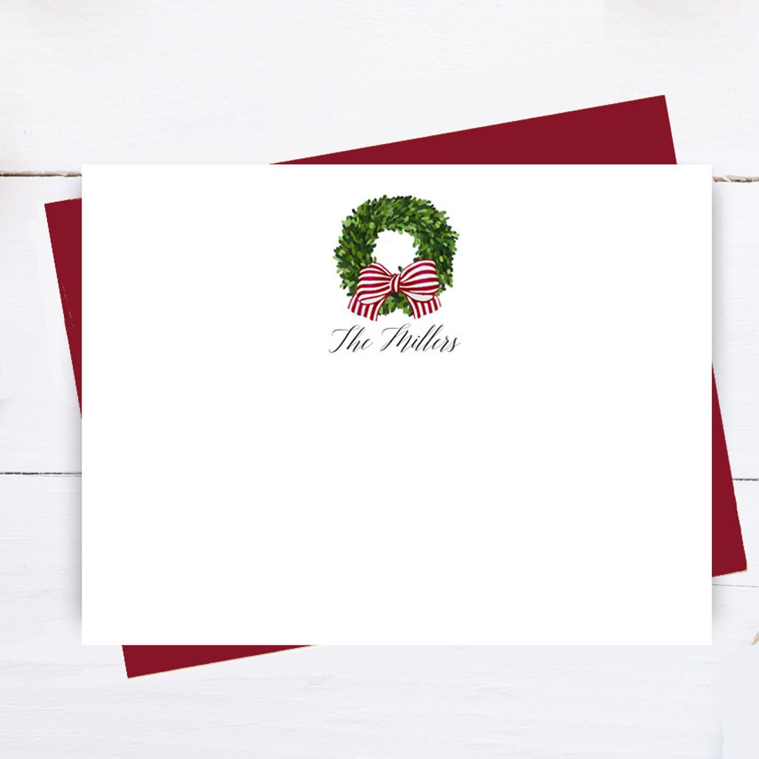 Personalized Christmas Gift Note Cards Stationery Set of 10 Wreath Flat ...