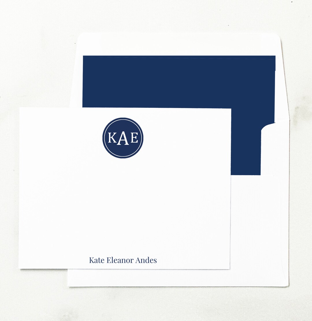 Monogram Note Cards Stationery Flat Personalized Lined Envelopes and ...