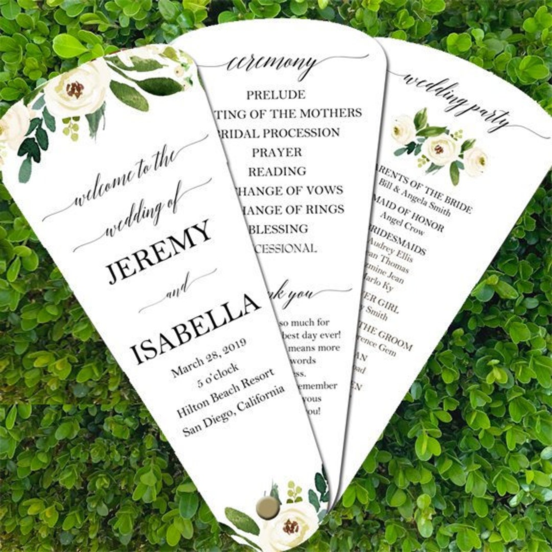 Wedding Program Petal Fans Assembled Elegant White Floral Isabella ...