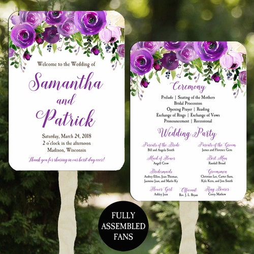 Purple Wedding Program Fans Assembled Purple Bouquet - Etsy
