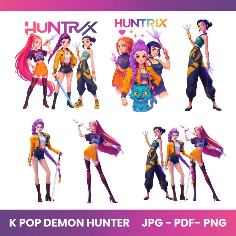 Kpop Huntrix PNG Bundle | Saja Girls & Derpy Tiger Clipart | Demon ...
