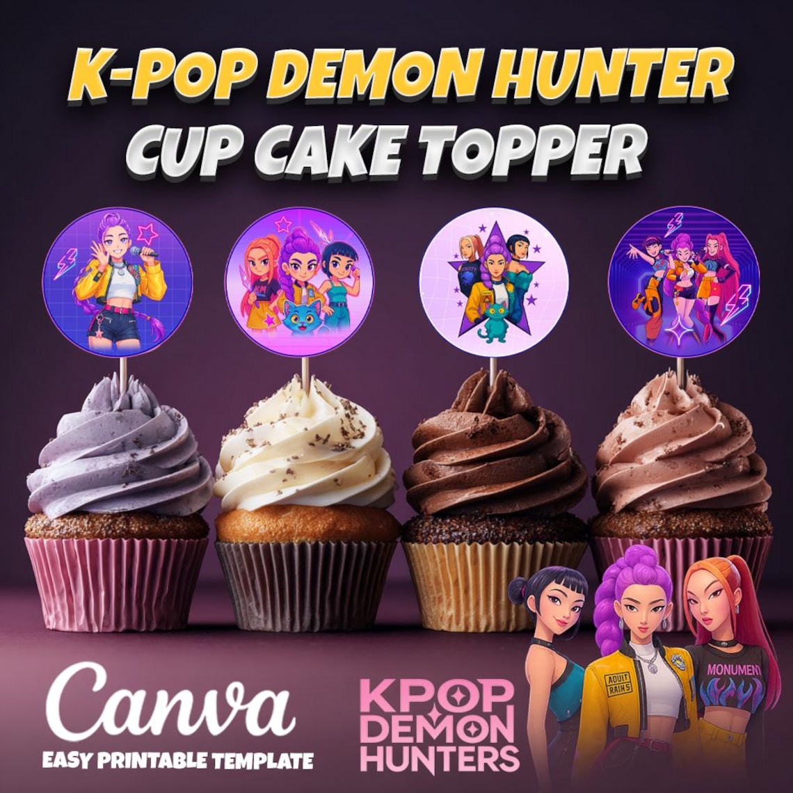 K-pop Demon Hunter Cupcake Toppers | Printable Party Decorations ...