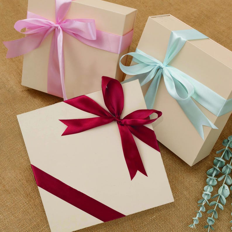 Empty Gift Box - Minimalist Gift Box With Red Blue Pink Silk Ribbon ...