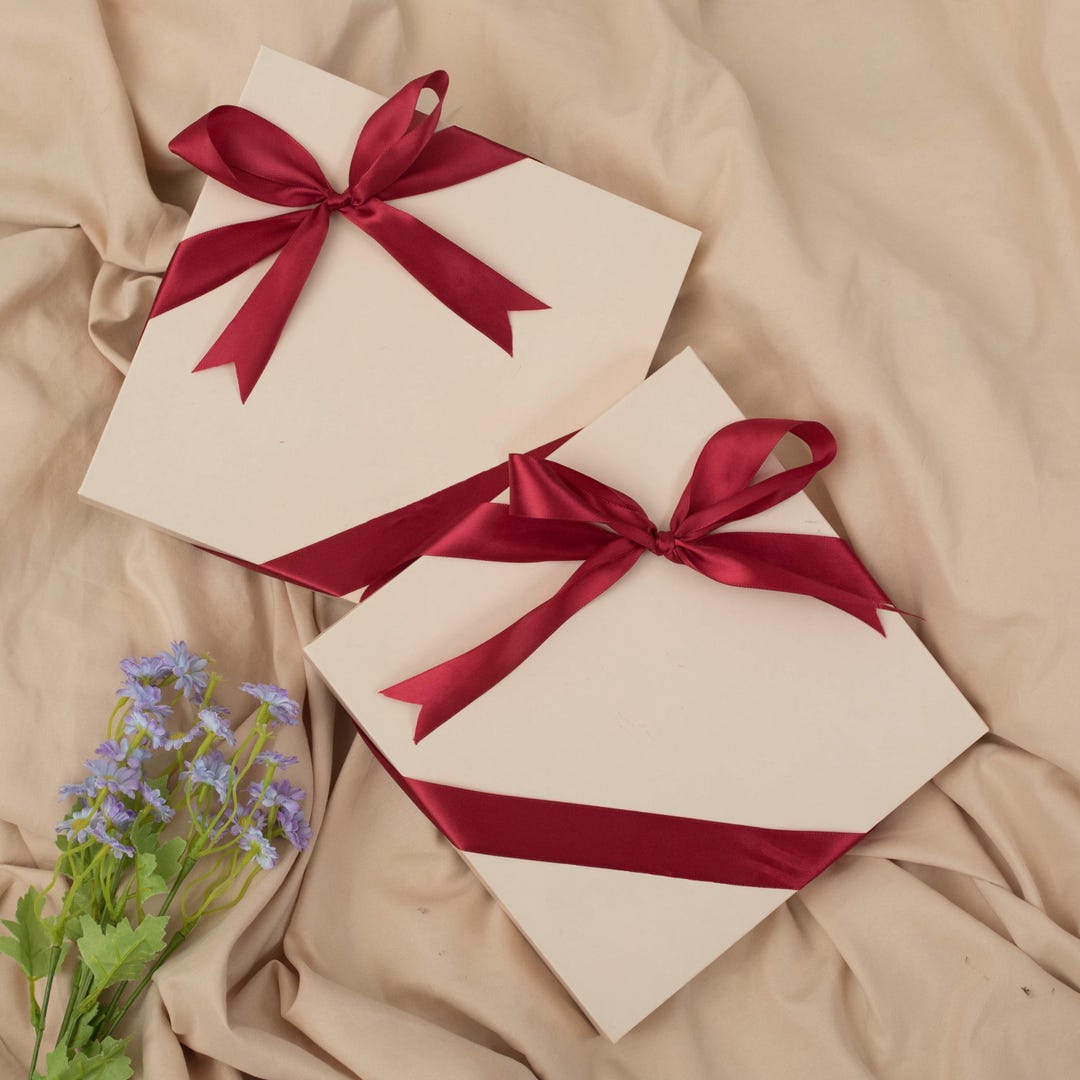 Empty Gift Box - Minimalist Gift Box With Red Blue Pink Silk Ribbon ...
