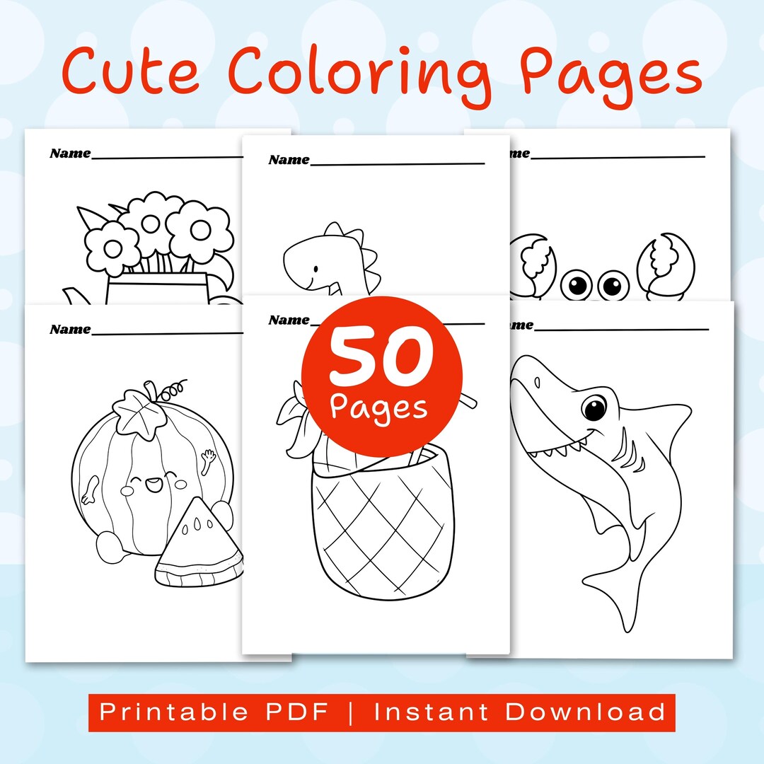 50 Cute Coloring Pages for Kids | Instant Download | Fun Printable ...