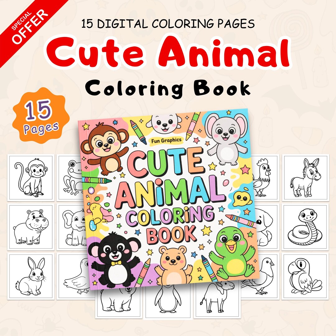 Cute Animal Coloring Book for Kids | 15 Fun Animal Pages | Printable ...
