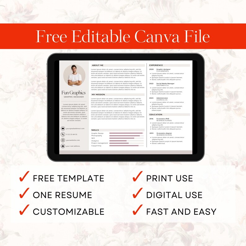 Modern Landscape Resume Template: Professional CV Design (instant ...