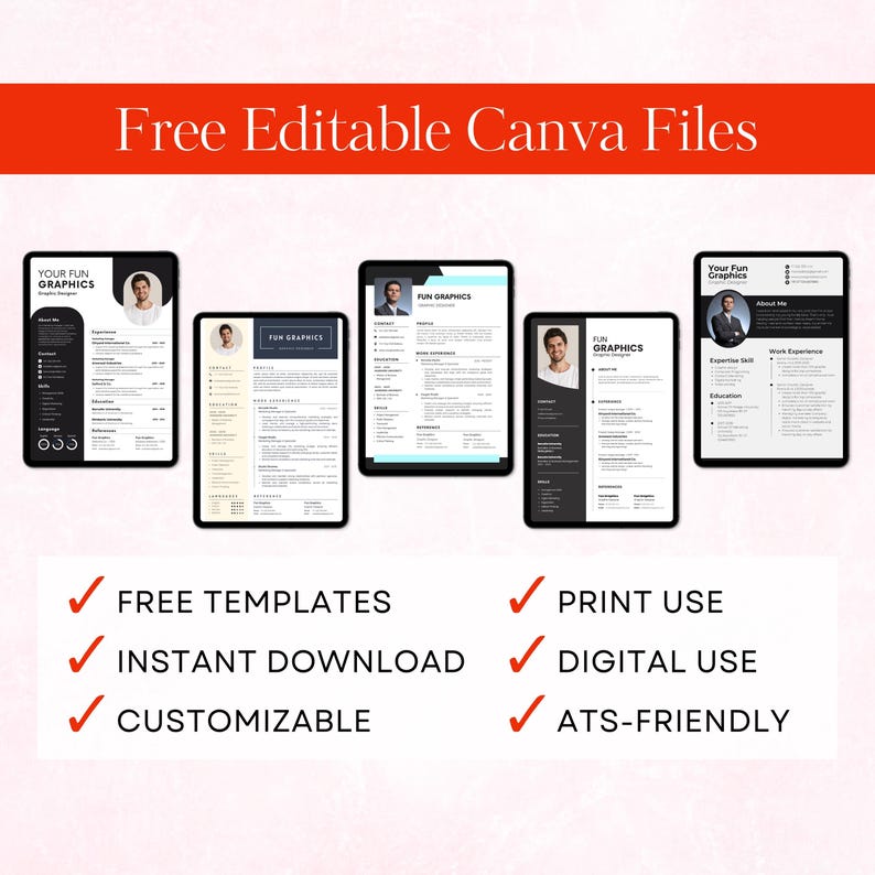 5 Modern Professional Resume Templates With Photo | Editable Canva CV ...