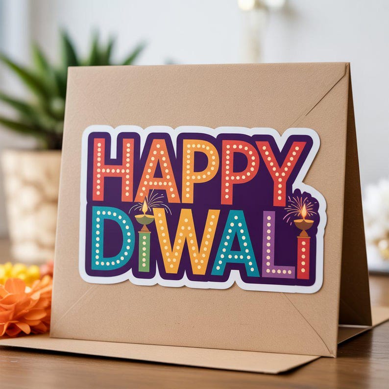 Happy Diwali Greeting Stickers | Pack of 12 Stickers | Festive Vinyl ...