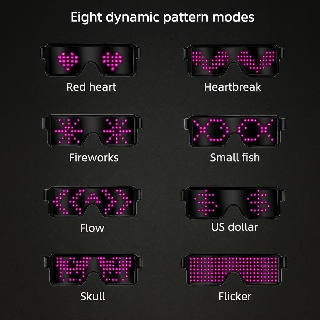 App-controlled LED Rave Glasses | Custom Text, USB Rechargeable - Etsy