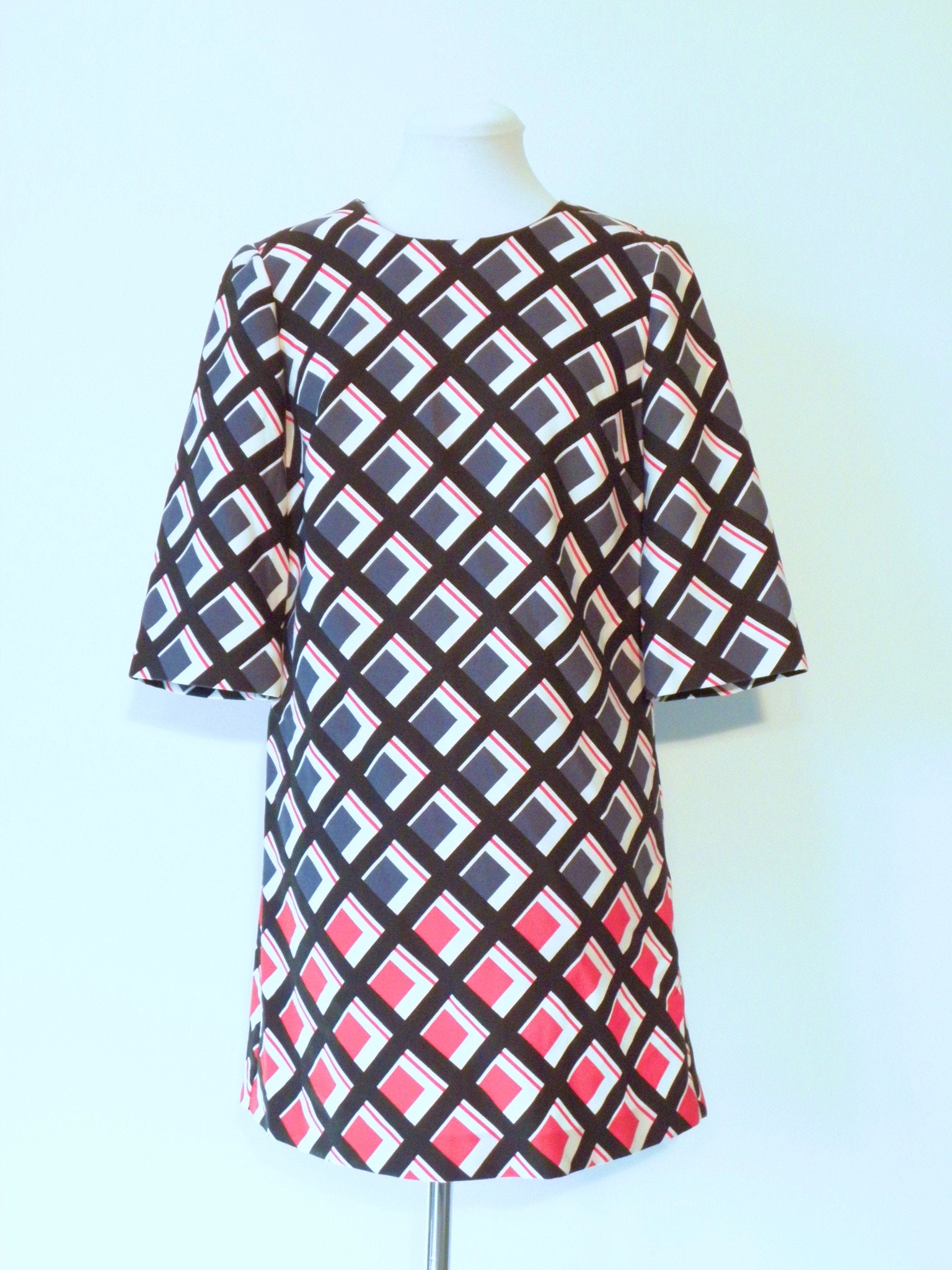 Vintage 70s Navy & Red Geo Pattern Shift Dress - Etsy