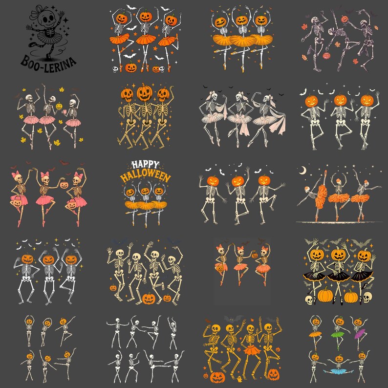 Ballet Pumpkin Skeleton PNG, Scary Halloween Clipart for Men Women Boys ...