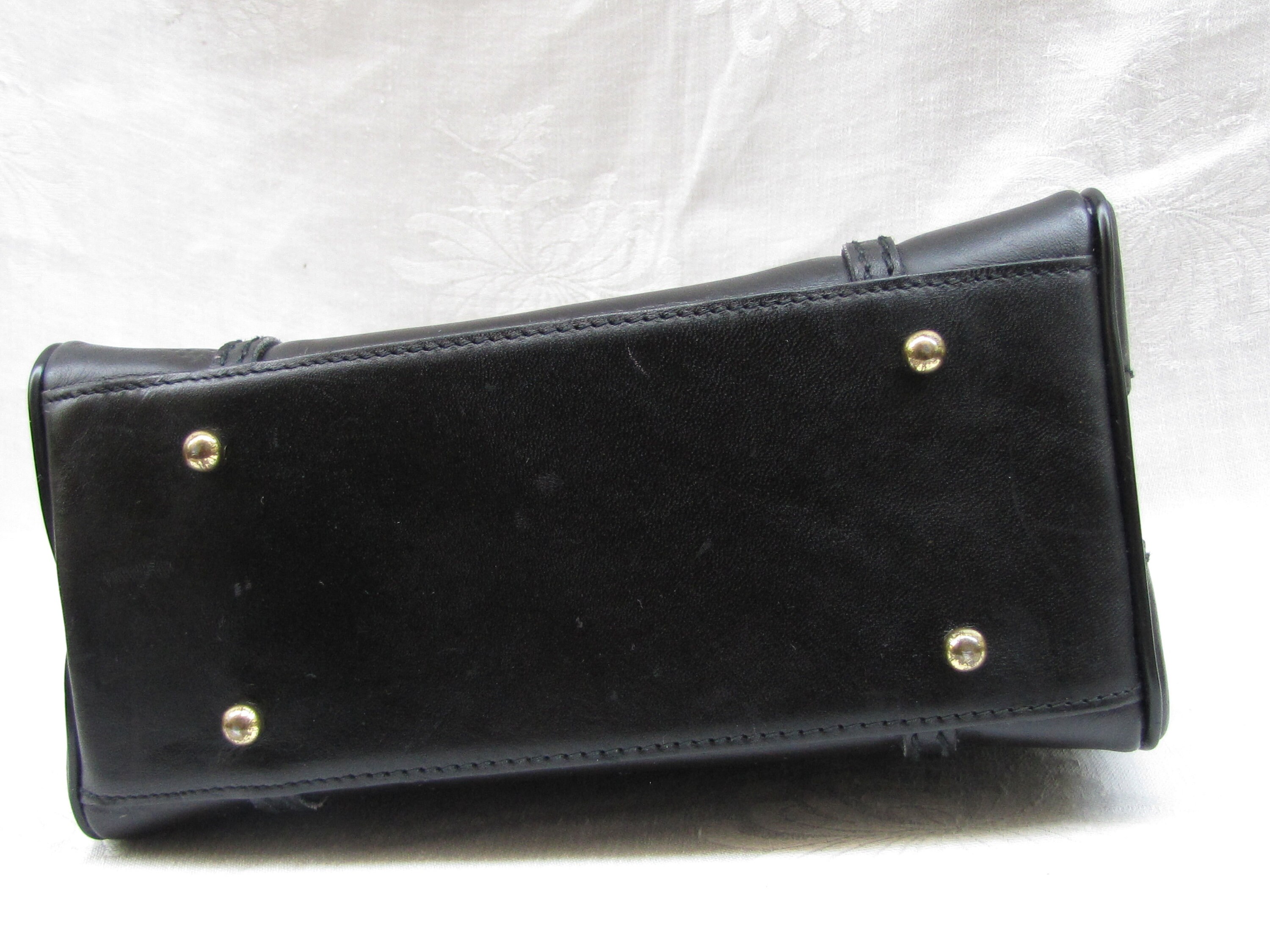 Black Leather Top Handle Handbag With Unique Knob Closure, Tailored and ...