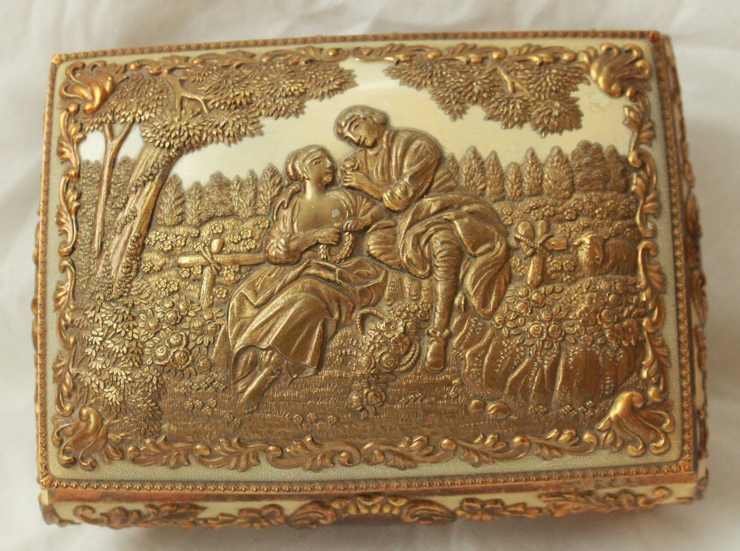 Enameled Bronze Jewel Casket / Jewelry Box Featuring Happy Couple ...