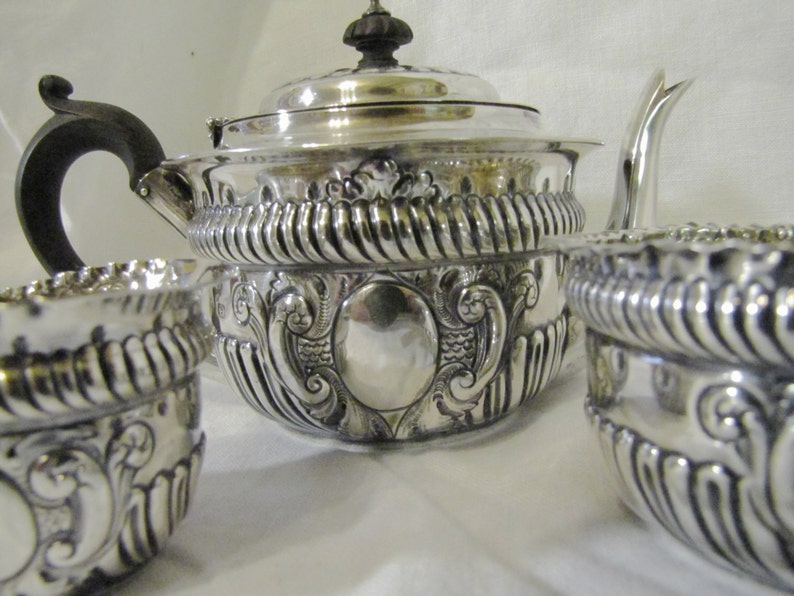Antique Sterling Silver Tea Set / Service / Teapot, Creamer, Sugar by ...