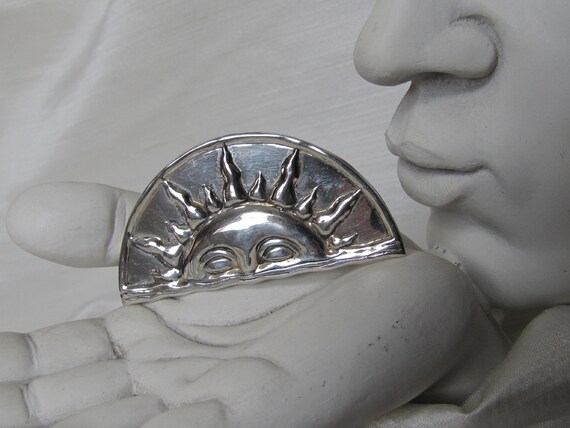 Rising Sun Brooch, 925, Large Unique, Vintage - Gem