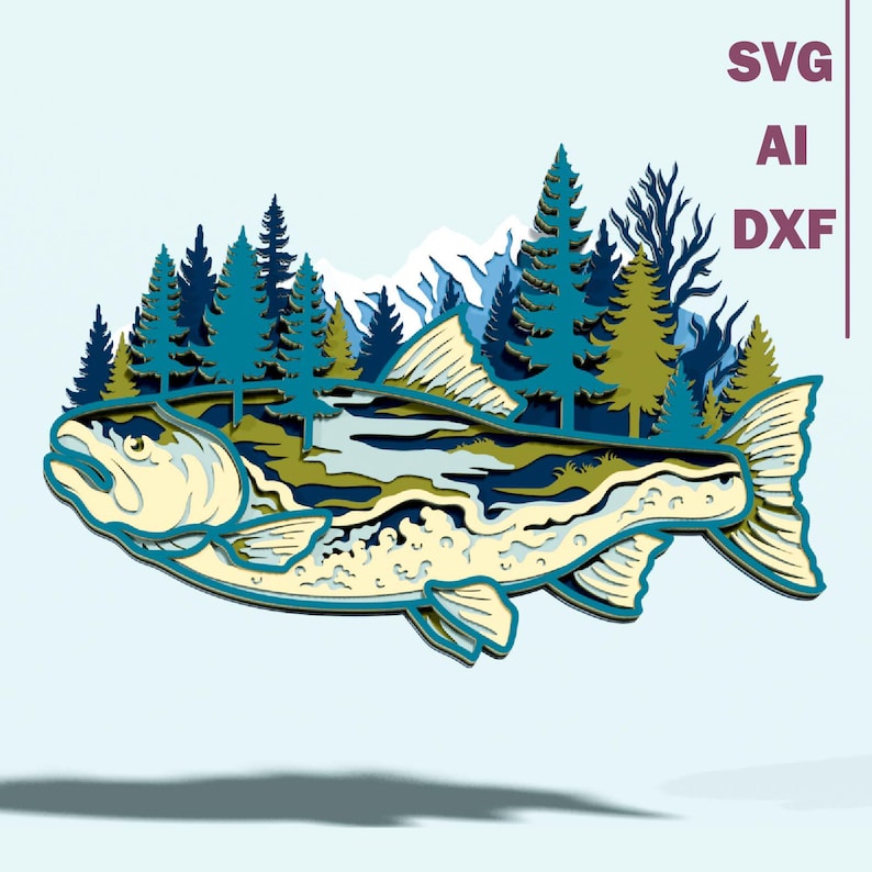 Fish Landscape. Forest Multilayer Laser Cut, 3D Layered SVG, Cricut ...