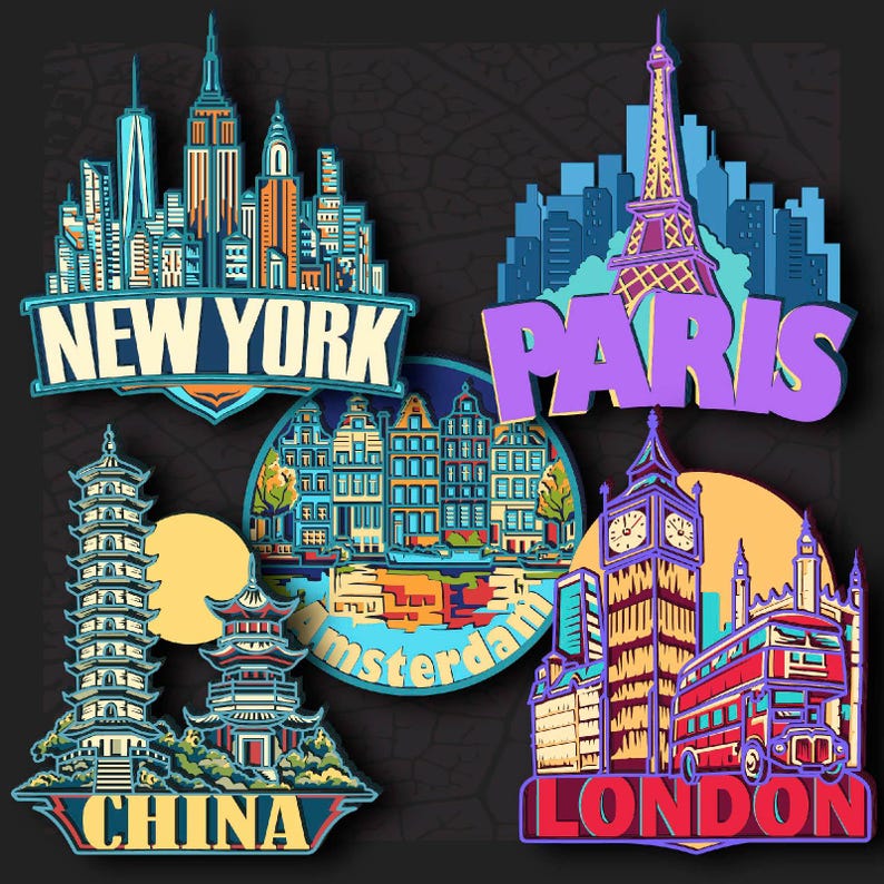 Bundle Cities Multilayer Laser Cut, 3D Layered SVG, Cricut Wall Decor ...