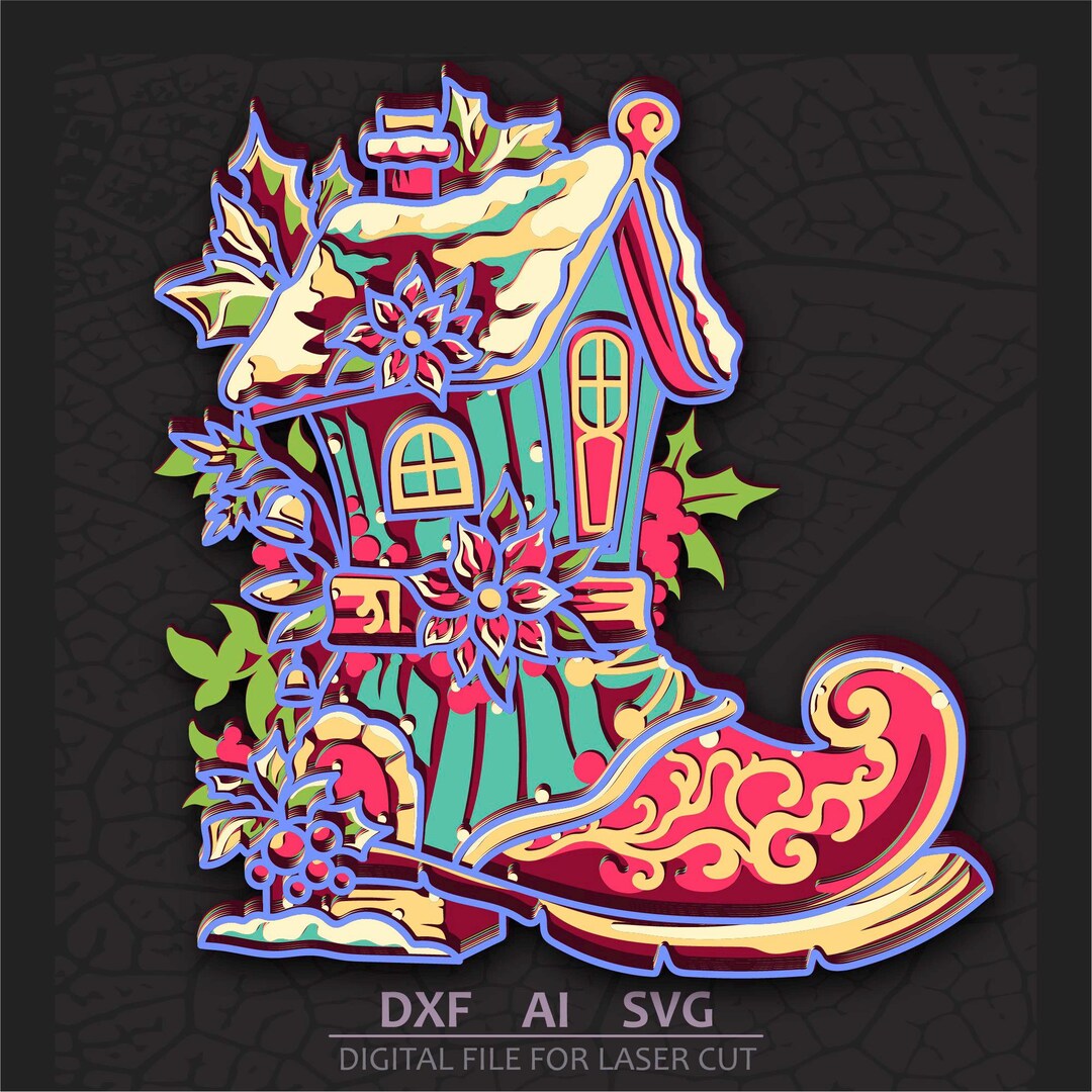 Christmas Boot House Multilayer Laser Cut, 3D Layered SVG, Cricut Wall ...