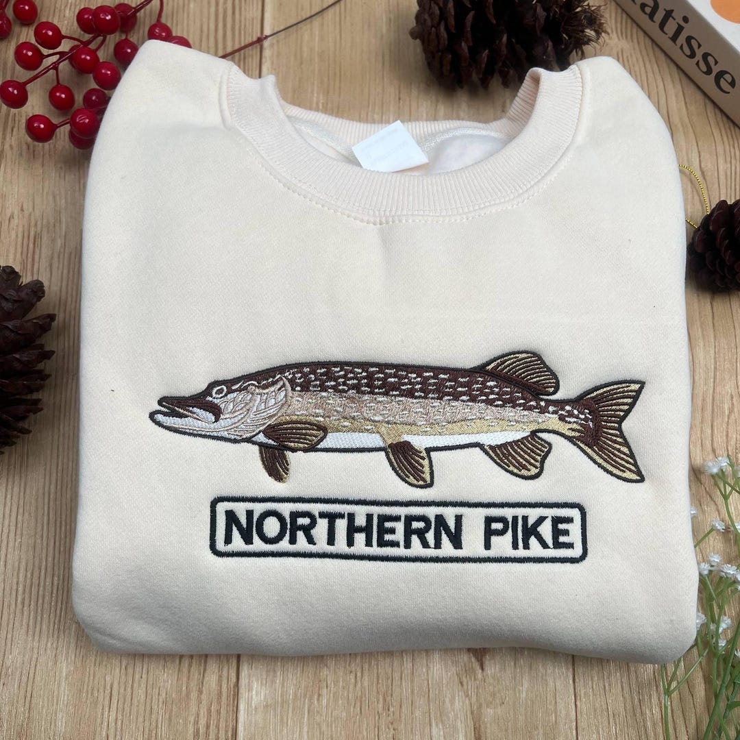 Northern Pike Fishing Embroidered Sweatshirt | Lake Fish Crewneck ...