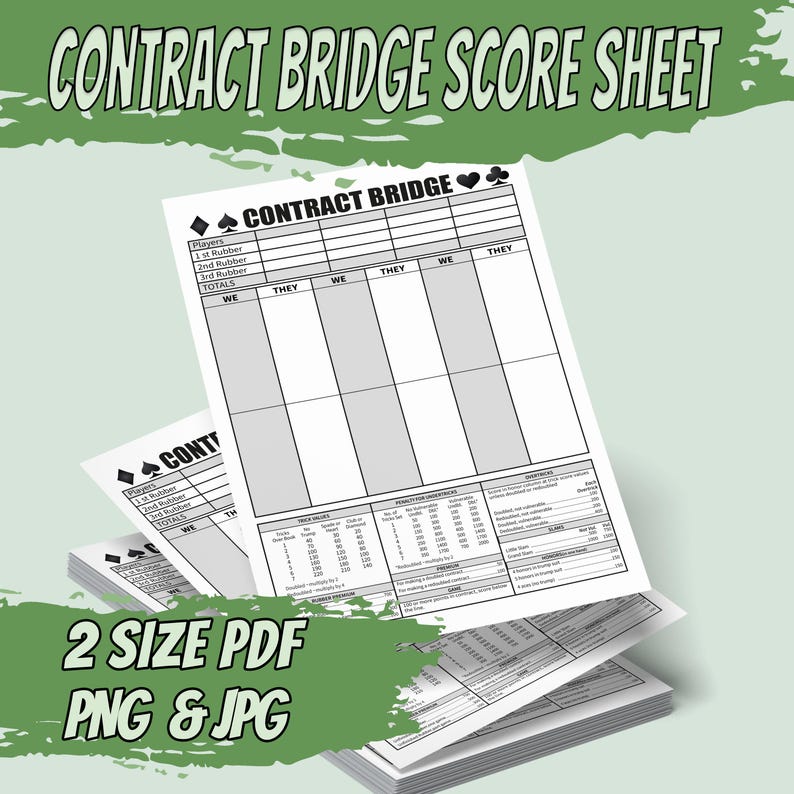Contract Bridge Score Sheet Template, Printable Bridge Scoring Sheet ...