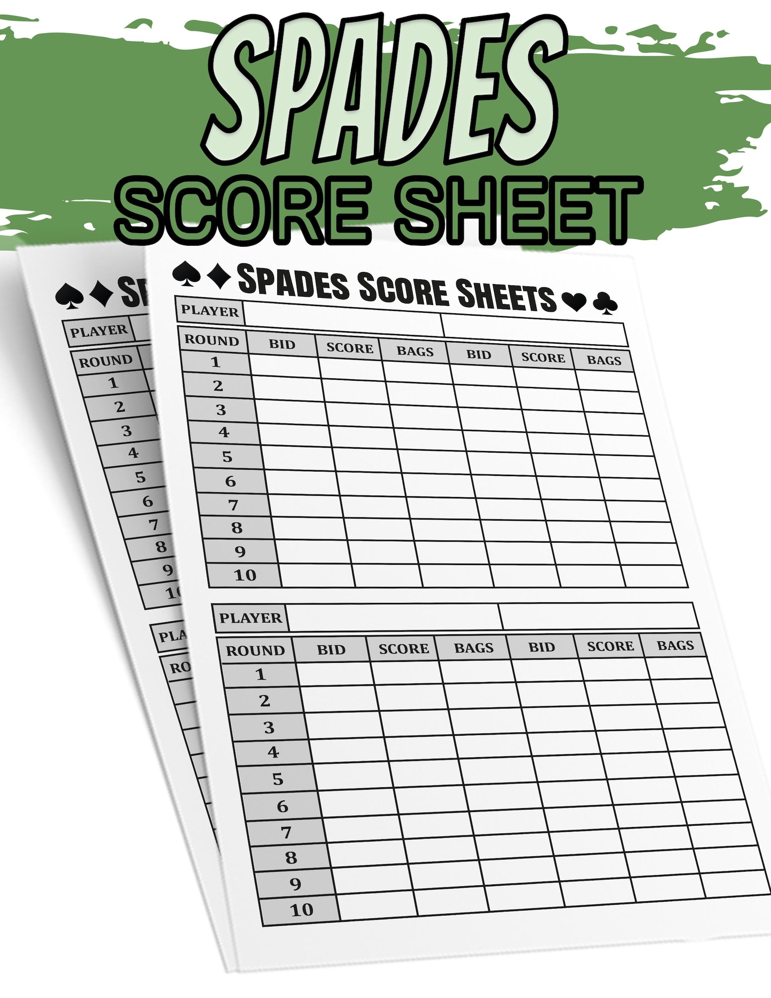 Spades Score Sheet Template, Printable Spades Score Card, Spades Score ...